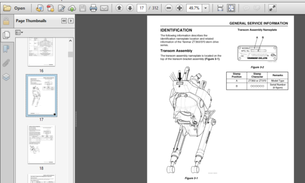 Yanmar Zt350 Zt370 Marine Stern Drive Service Repair Manual PDF ...