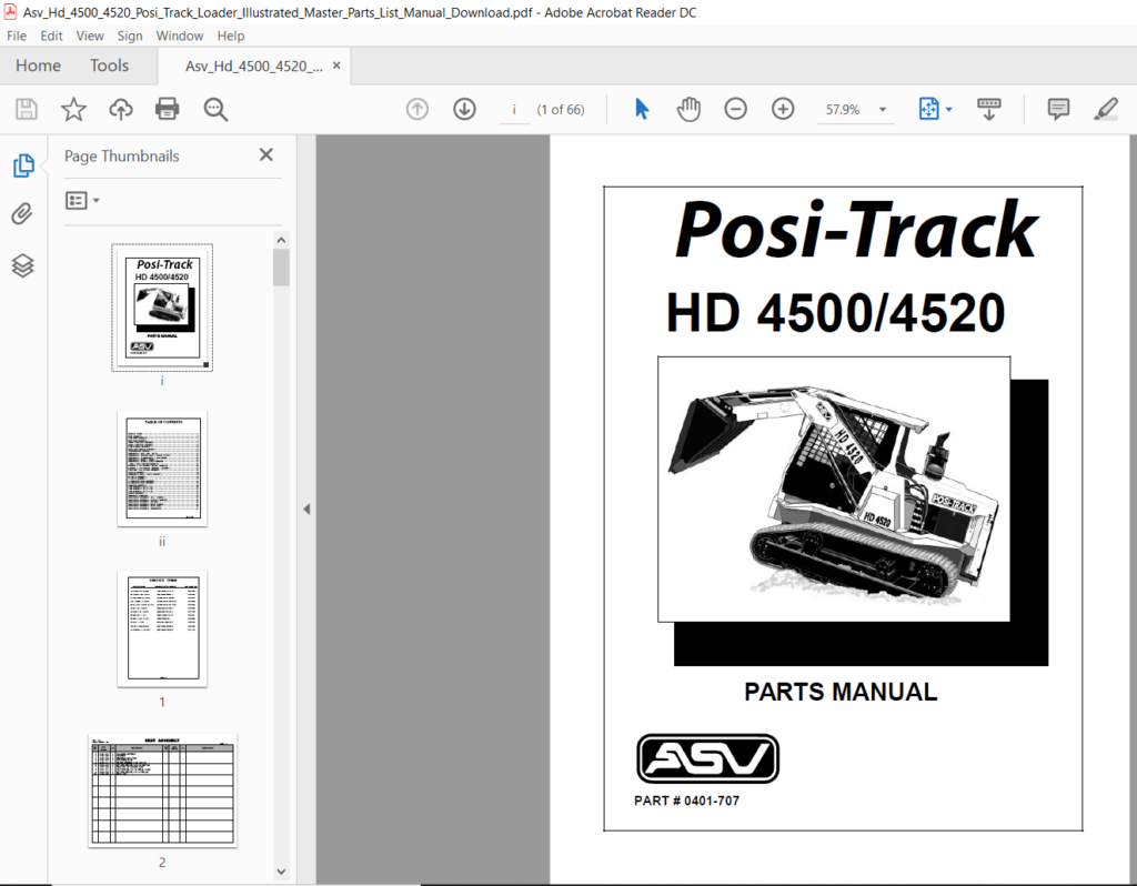 Asv Hd 4500 4520 Posi Track Loader Illustrated Master Parts List Manual ...