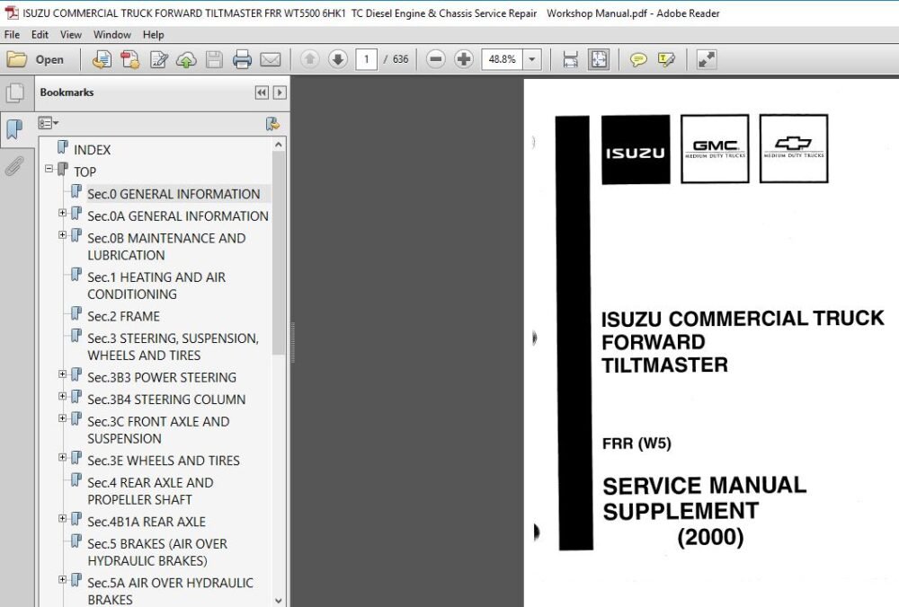 ISUZU COMMERCIAL TRUCK FORWARD TILTMASTER FRR WT5500 6HK1 TC Diesel ...