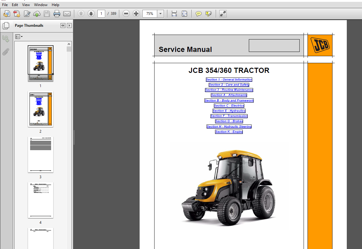 JCB 354, 360 Tractor Service Repair Manual - PDF Download ...