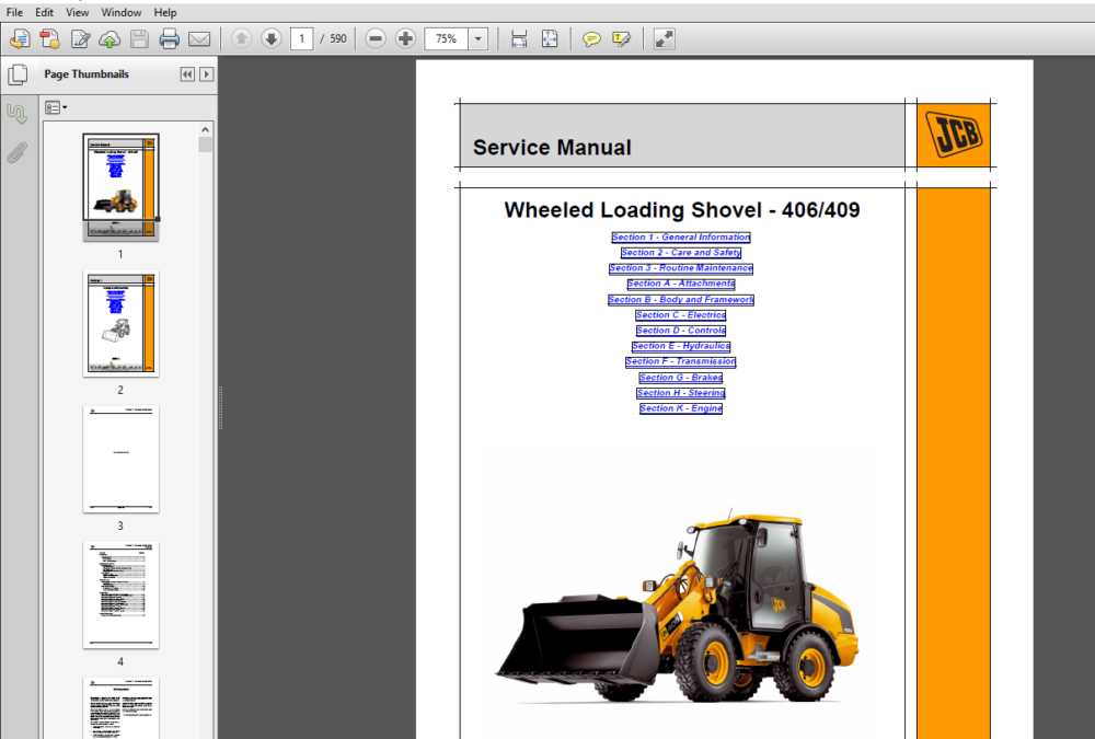 JCB 406, 409 Wheeled Loader Shovel Tier 23 Deutz Service Repair Manual ...