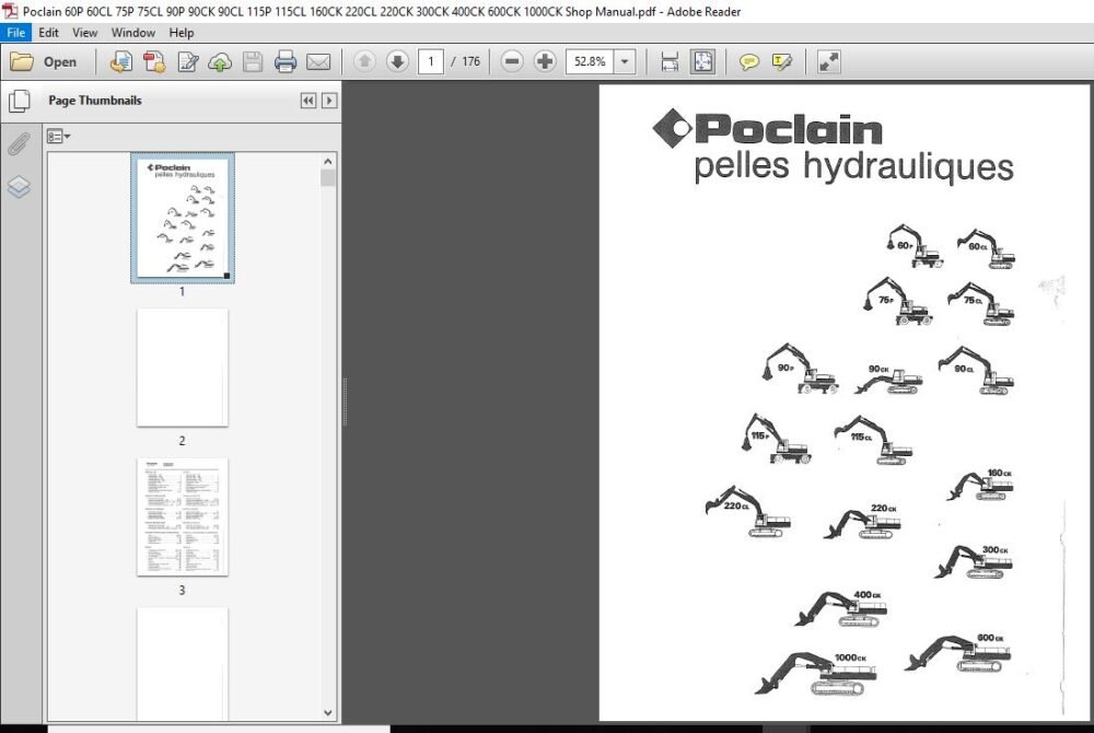 Poclain 60P 60CL 75P 75CL 90P 90CK 90CL 115P 115CL 160CK 220CL 220CK ...