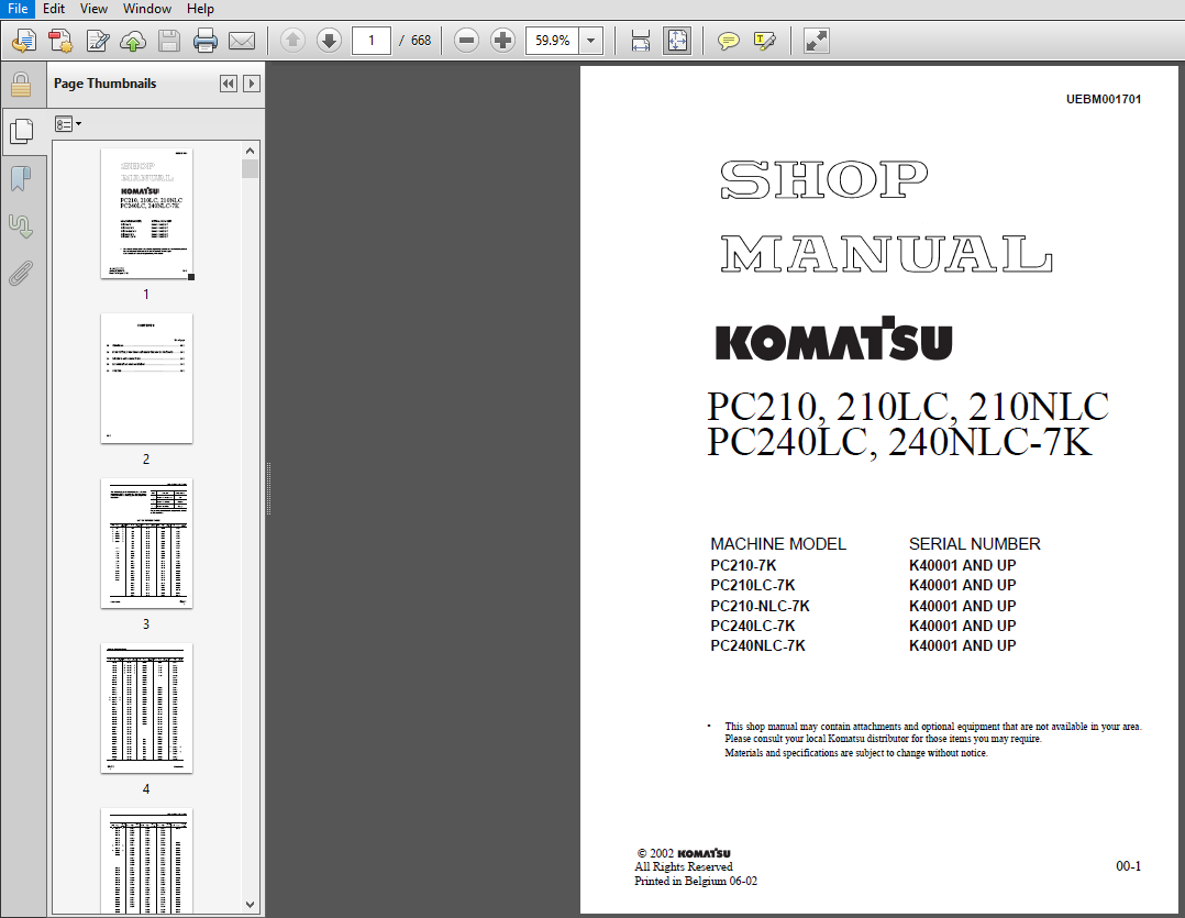 Komatsu PC210-7K, PC210LC-7K, PC210NLC-7K, PC240LC-7K, PC240NLC-7K ...