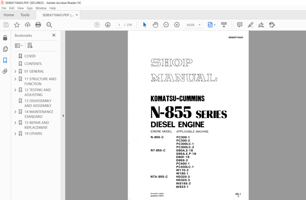 Komatsu Cummins N855-C, NT855-C, NTA855-C, N-855 Series Diesel Engine ...