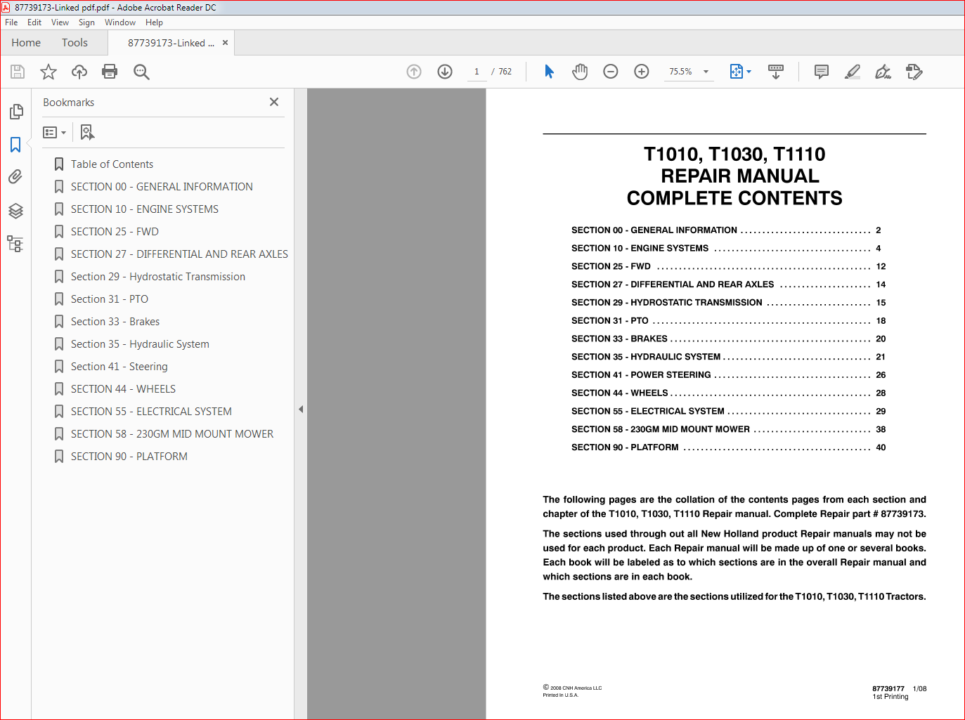 New Holland Tractor T1010 T1030 T1110 Repair Manual 87739173 - PDF DOWNLOAD