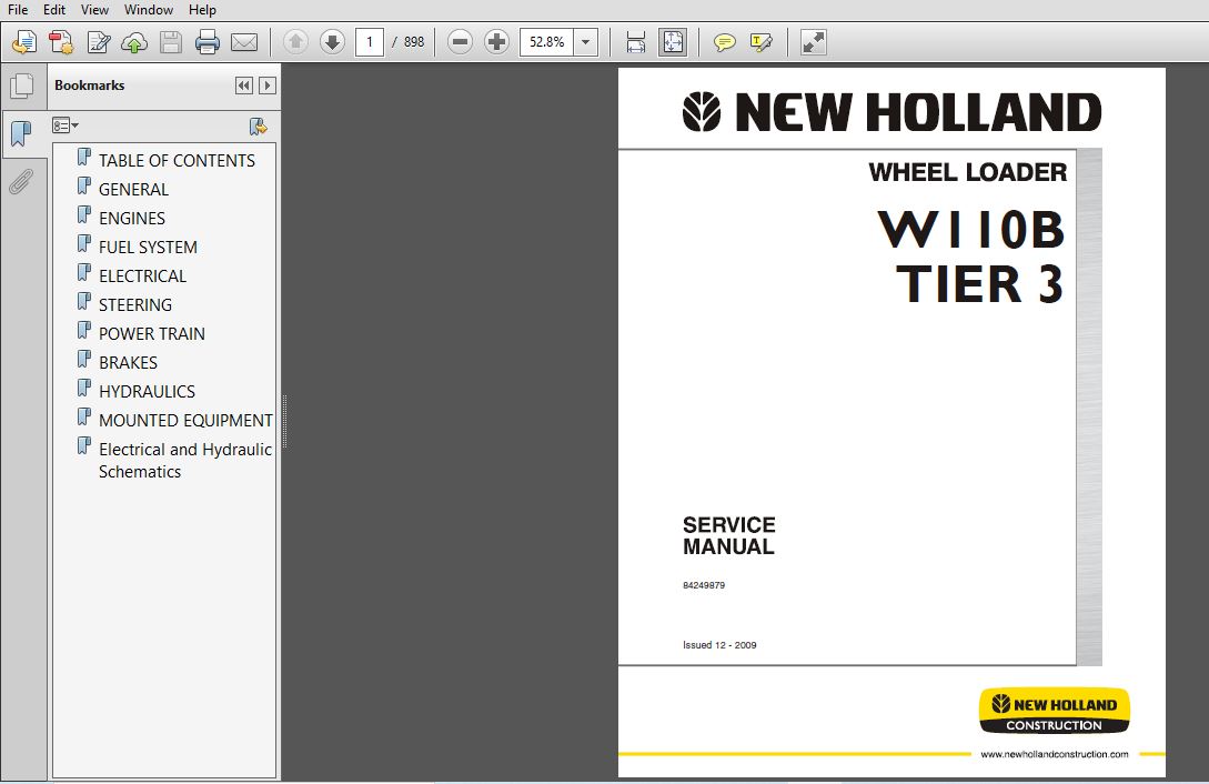 New Holland Wheel Loader W110B Tier 3 Service Repair Manual (84249879R0 ...