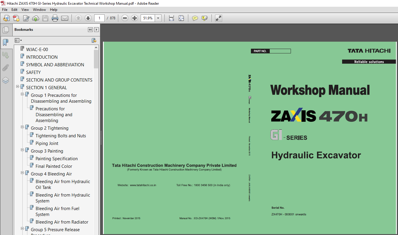 Hitachi ZAXIS 470H GI-Series Hydraulic Excavator Technical Workshop ...