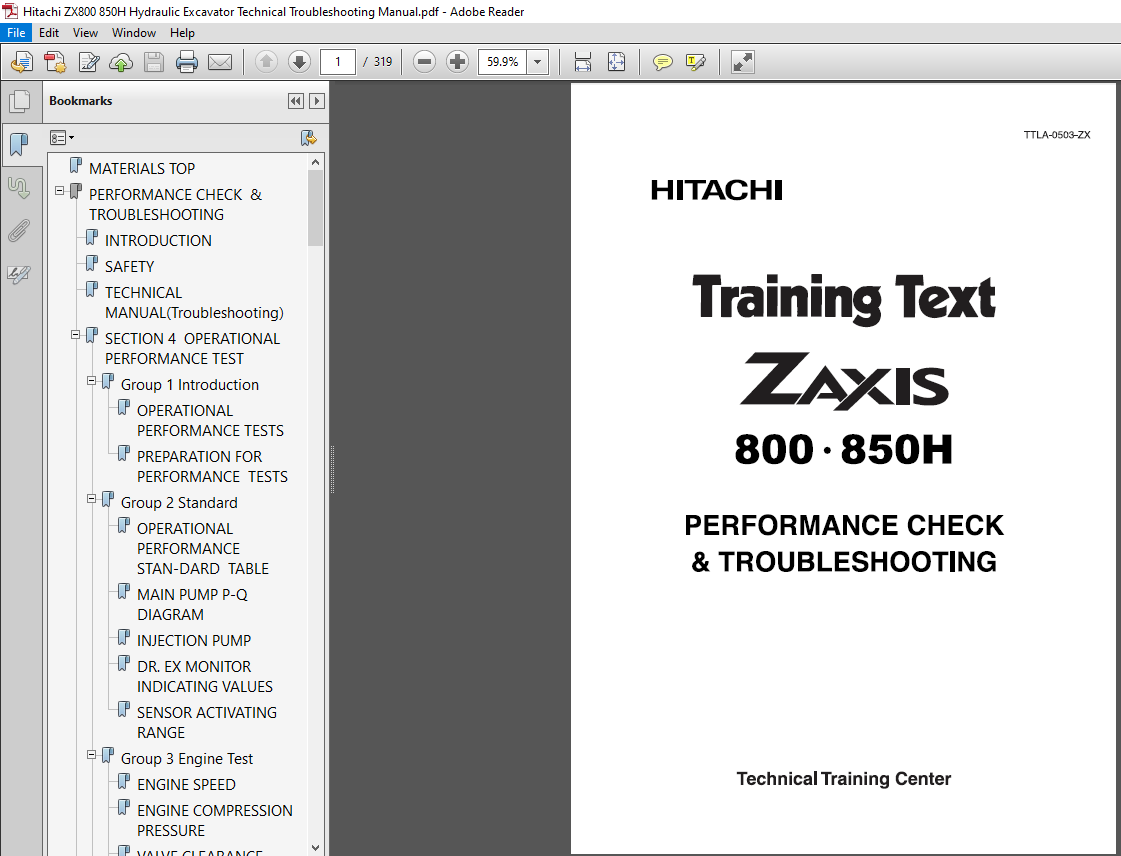 Hitachi ZX800 850H Hydraulic Excavator Technical Troubleshooting Manual ...