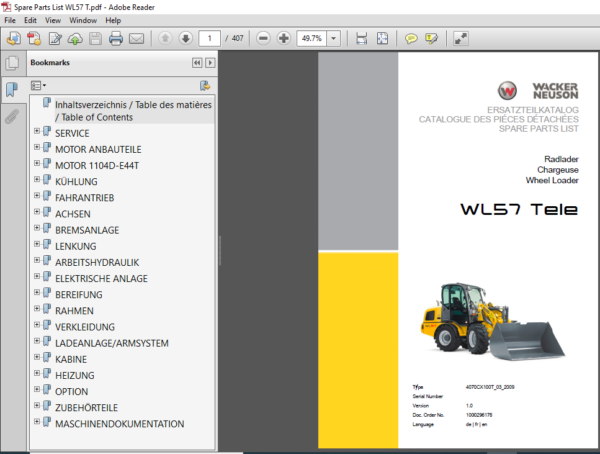 Wacker Neuson Wheel Loader WL57 Tele Spare Parts List Manual - PDF ...