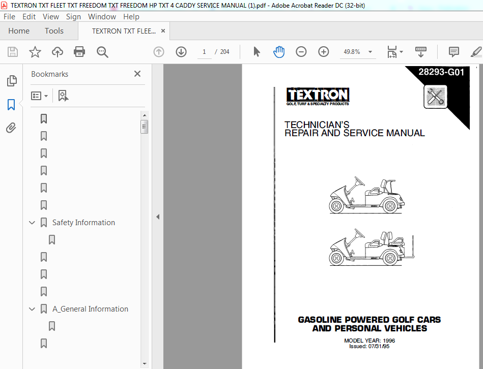 TEXTRON TXT FLEET TXT FREEDOM TXT FREEDOM HP TXT 4 CADDY SERVICE MANUAL ...