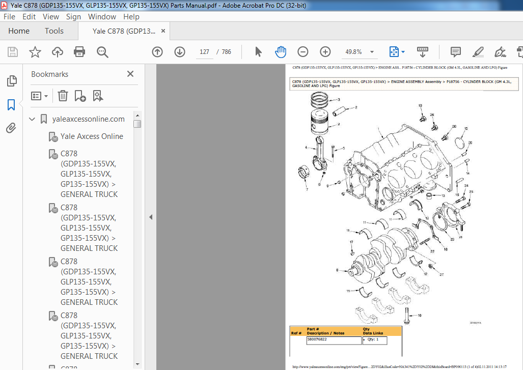Yale C878 (GDP135-155VX GLP135-155VX GP135-155VX) Parts Manual – PDF ...