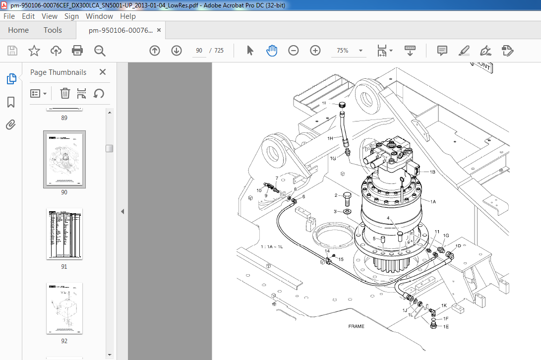 DOOSAN DX300LCA EXCAVATOR PARTS MANUAL 950106-00076CEF – PDF DOWNLOAD ...