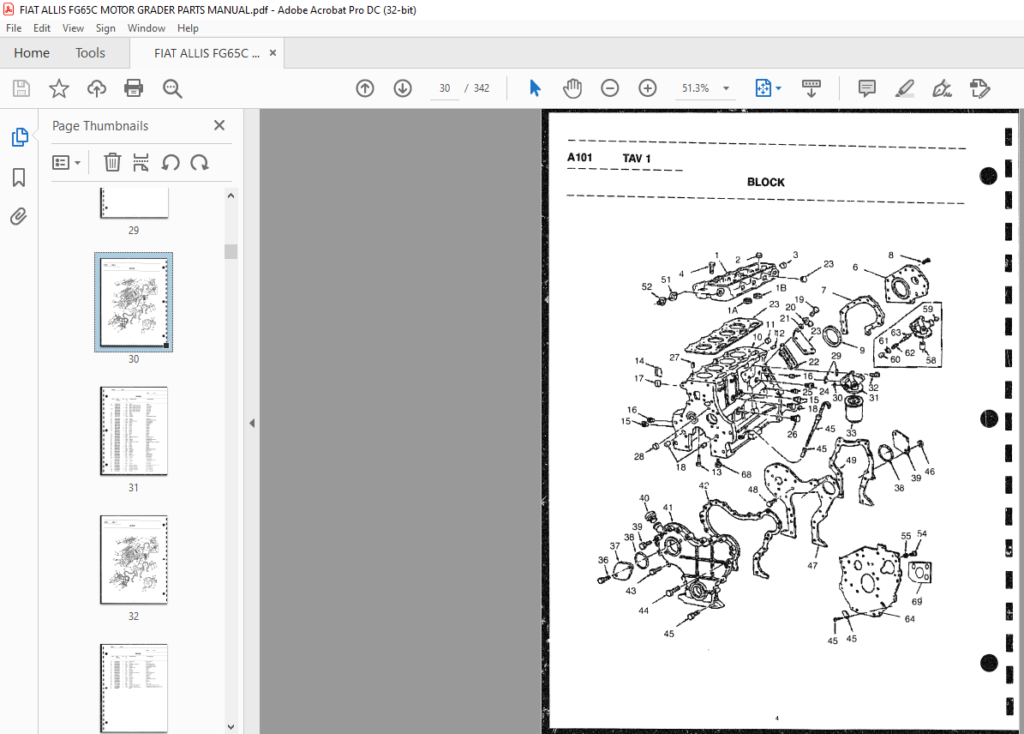 FIAT ALLIS FG65C MOTOR GRADER PARTS MANUAL - PDF DOWNLOAD