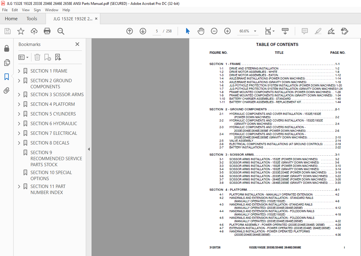 JLG 1532E 1932E 2033E 2046E 2646E 2658E ANSI Parts Manual - PDF DOWNLOAD