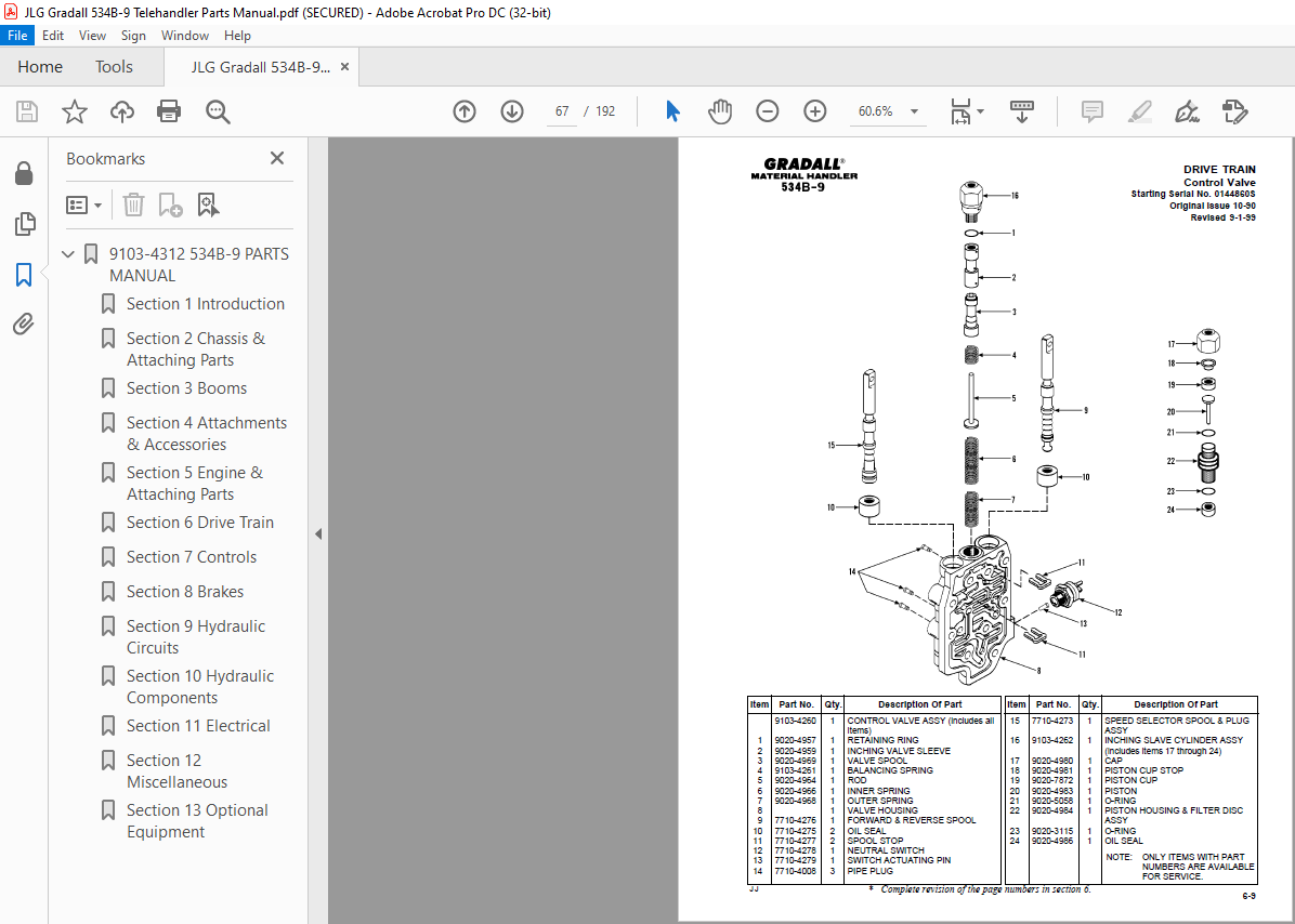 JLG GRADALL 534B-9 Telehandler Parts Manual - PDF DOWNLOAD