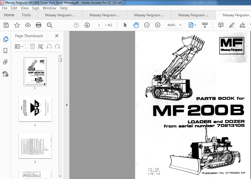 Massey Ferguson MF200B Dozer Parts Book Manual - PDF DOWNLOAD