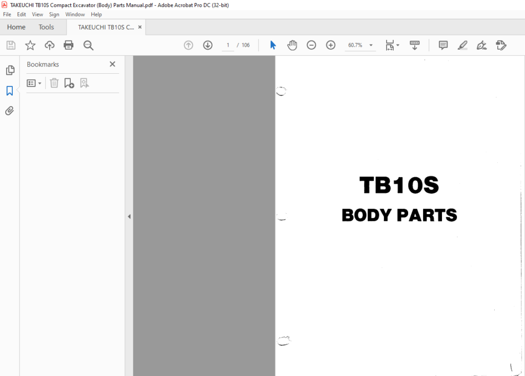 TAKEUCHI TB10S Compact Excavator (Body) Parts Manual - PDF DOWNLOAD ...