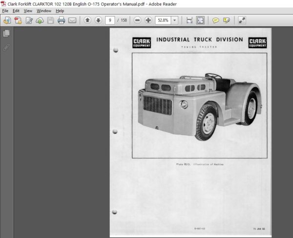 Clark Forklift CLARKTOR 102 120B English O-175 Operator's Manual