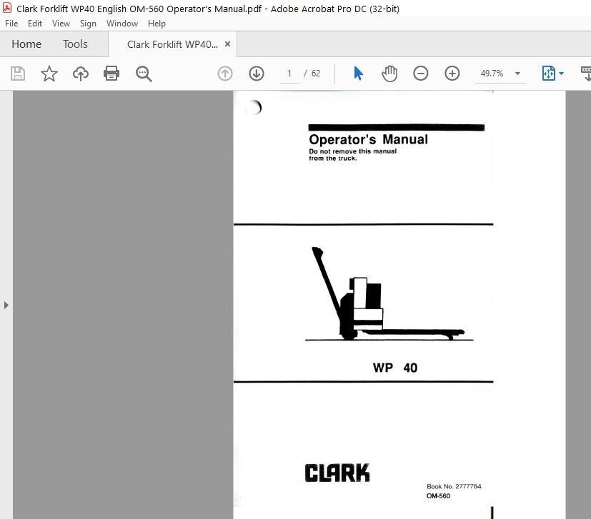 Clark Forklift WP40 English OM-560 Operator’s Manual – HeyDownloads ...