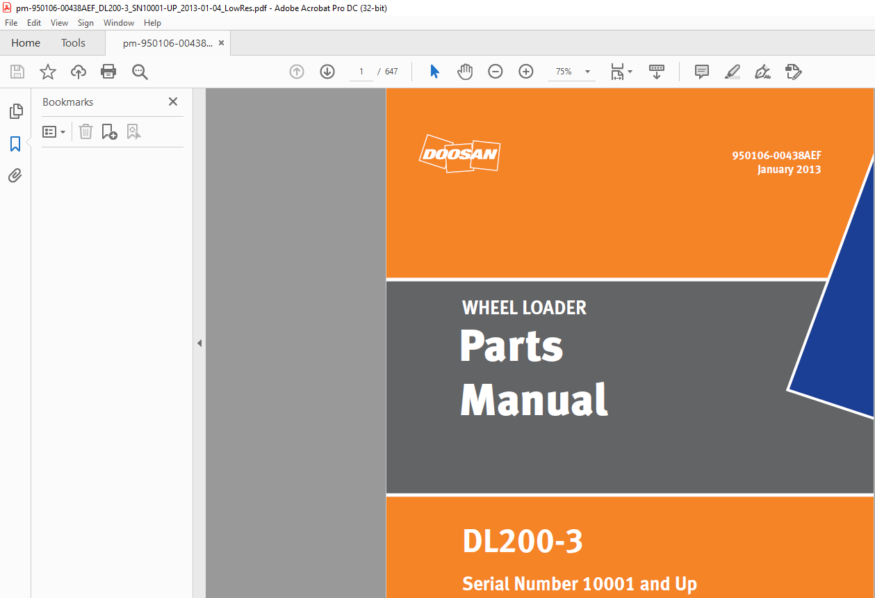 Daewoo Doosan DL200-3 Wheel Loader Parts Manual 950106-00438AEF - PDF ...