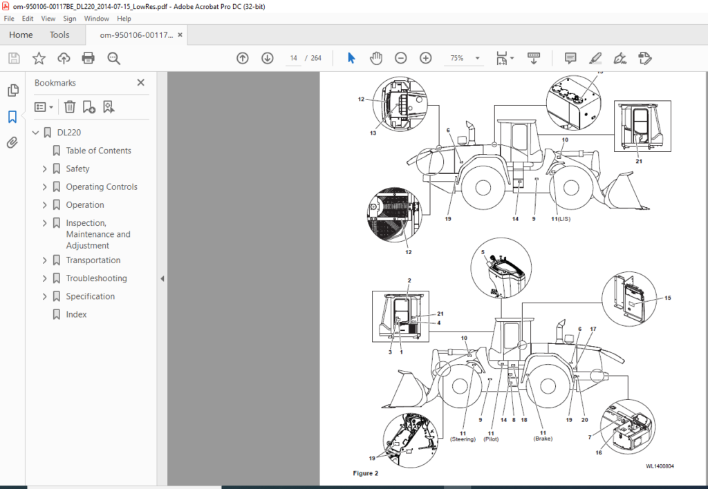 Daewoo Doosan DL220 Wheel Loader Operation & Maintenance Manual 950106 ...