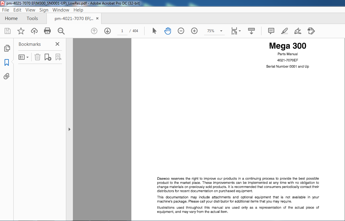 Daewoo Doosan Mega 300 parts Manual sn 0001 and up – PDF DOWNLOAD ...