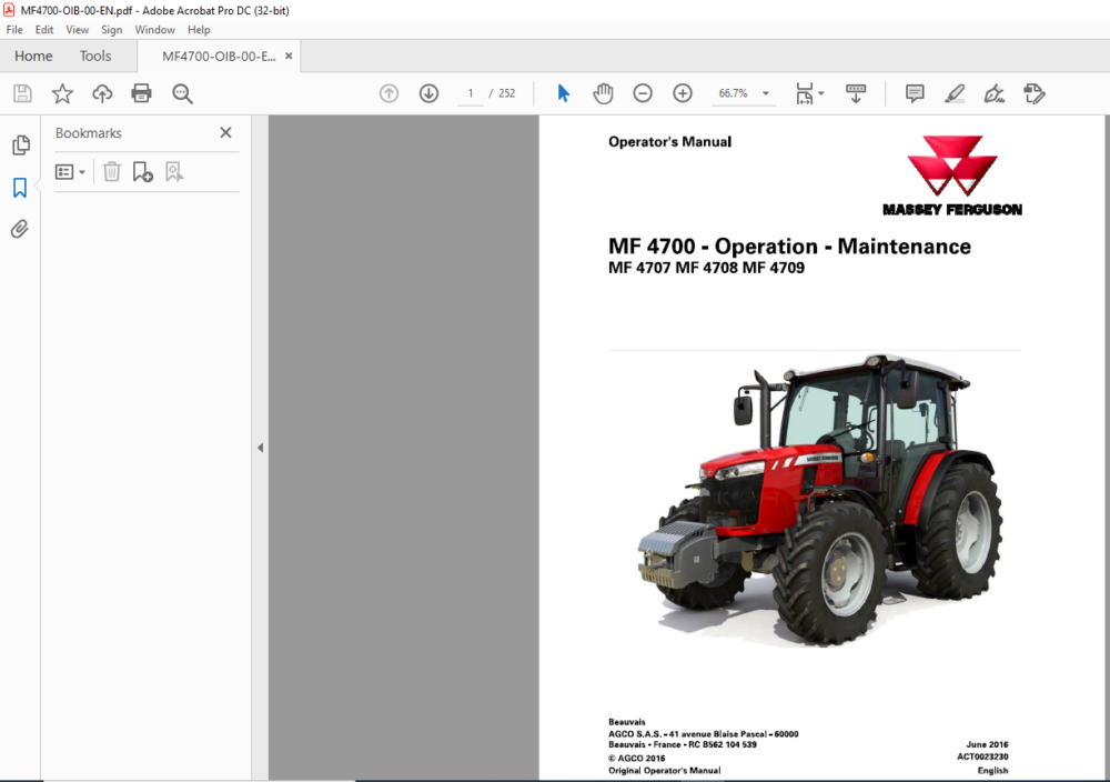 Massey Ferguson EU Tractor MF 4700 Series MF 4707 MF 4708 MF 4709 ...