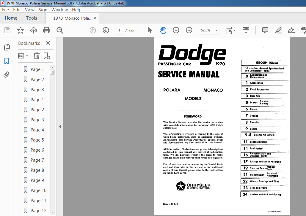 1970 Dodge Passenger Car Service Manual - PDF DOWNLOAD - HeyDownloads ...