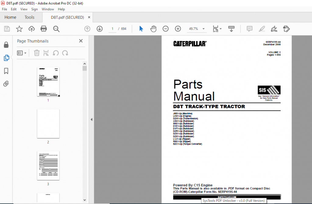 Caterpillar D8T TRACK-TYPE TRACTOR PARTS MANUAL - PDF DOWNLOAD ...