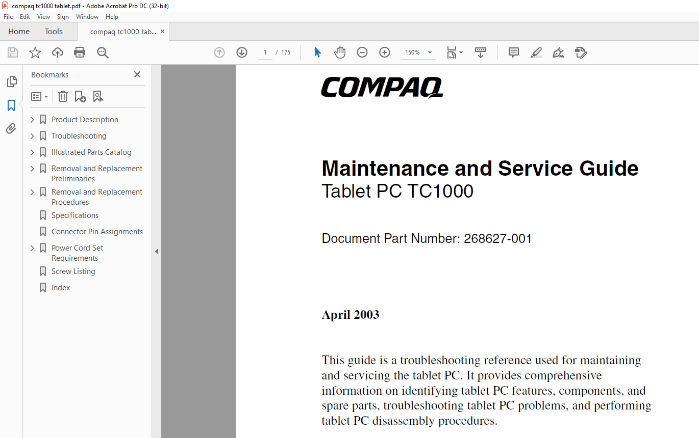 Compaq Tablet PC TC1000 Laptop MAINTENANCE AND SERVICE GUIDE MANUAL - PDF DOWNLOAD ...