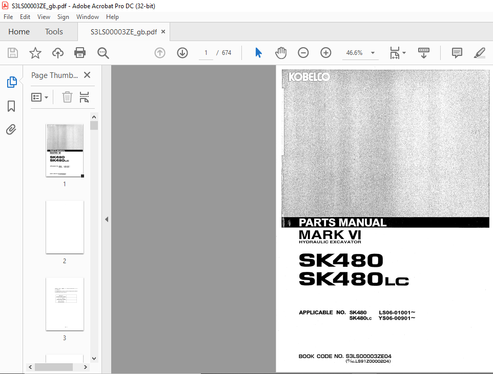 Kobelco SK480 SK480LC MARK VI Hydraulic Excavator Parts Manual – PDF ...