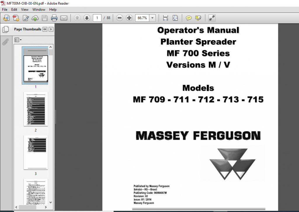 Massey Ferguson SA MF 700 Series 709 711 712 713 715 Spreader Operator ...