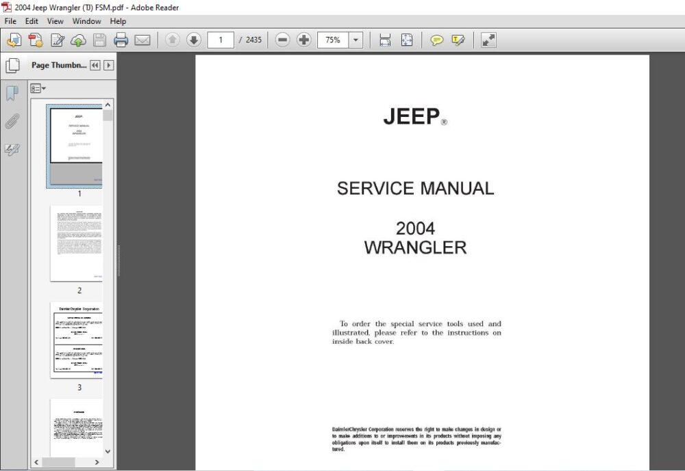 2004 Jeep Wrangler TJ Service Manual - PDF DOWNLOAD