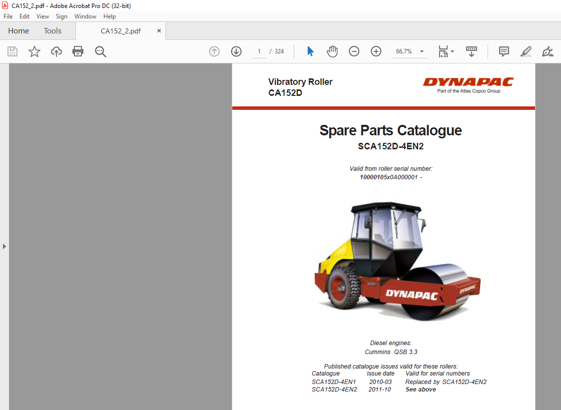Dynapac CA152D Spare Parts Catalogue SCA152D-4EN2 - PDF DOWNLOAD ...