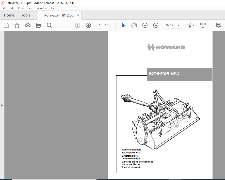 Howard Rotavator HR12 Parts Manual – PDF DOWNLOAD – HeyDownloads ...