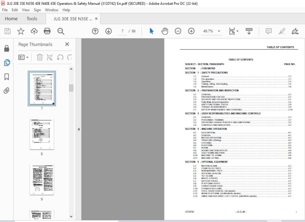 JLG 30E 35E N35E 40E N40E 45E Operators & Safety Manual (3120742) - PDF ...