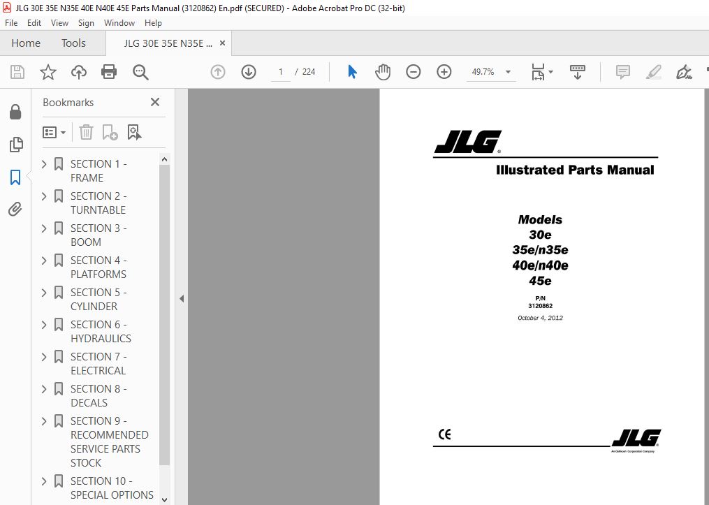 JLG 30E 35E N35E 40E N40E 45E Parts Manual (3120862) - PDF DOWNLOAD ...
