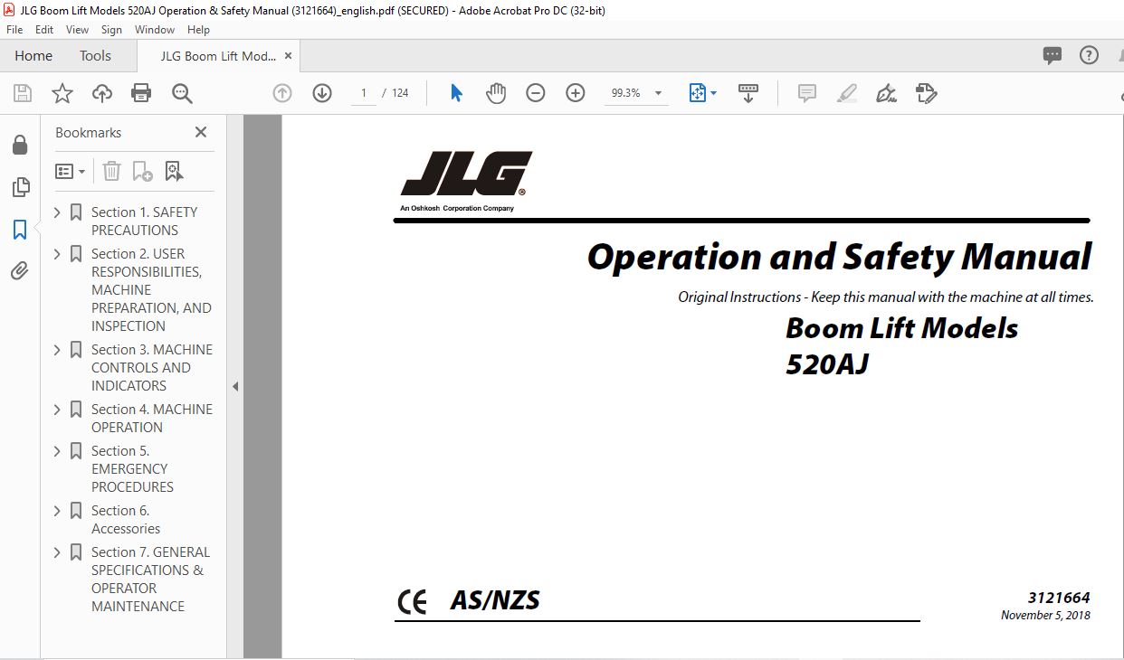 JLG Boom Lift Models 520AJ Operation & Safety Manual (3121664) – PDF ...