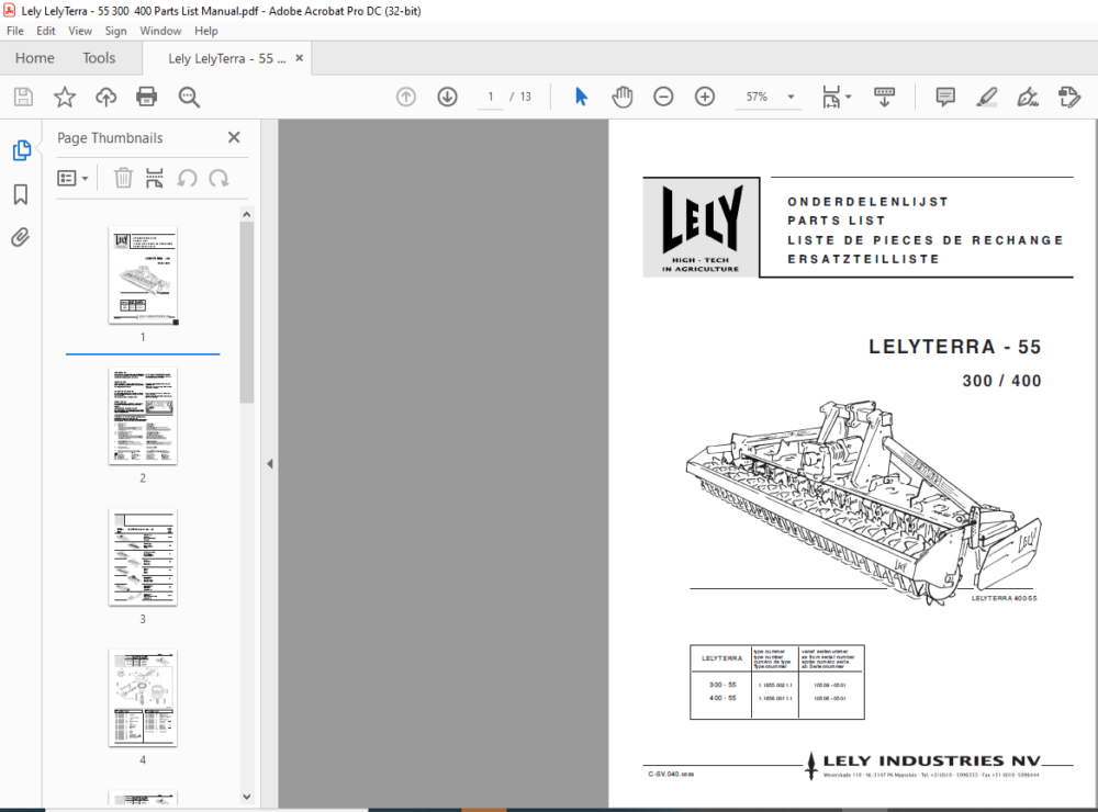 Lely LelyTerra - 55 300 / 400 Parts List Manual - PDF DOWNLOAD ...