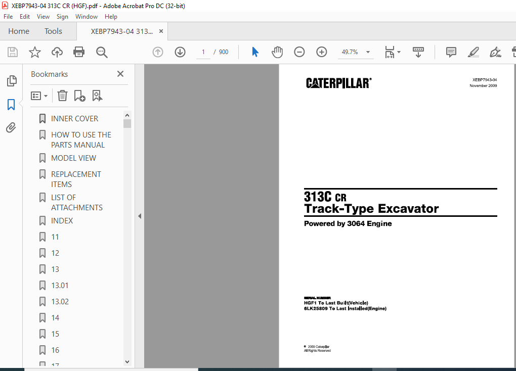 Cat 313C CR Track-Type Excavators (3064 Engine) Parts Manual – PDF ...