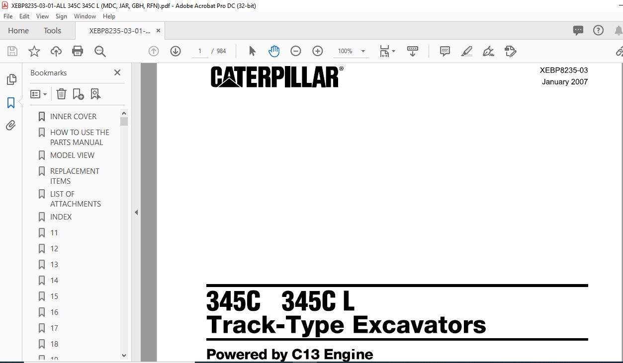 Cat 345C 345C L Track-Type Excavators (C13 Engine) Parts Manual – PDF ...