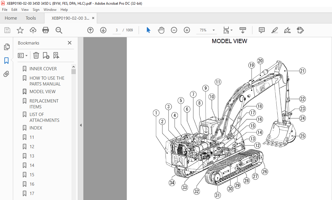 Cat 345D 345D L Track-Type Excavators (C13 Engine) Parts Manual - PDF ...