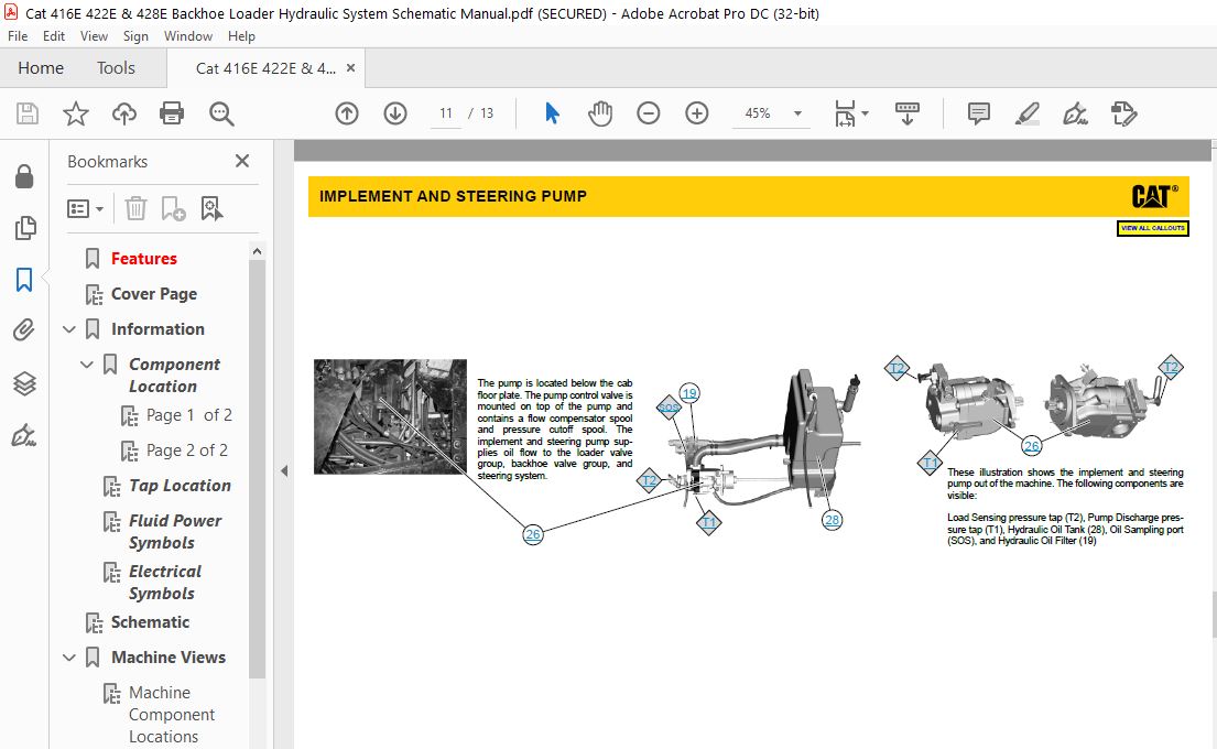 Cat 416E 422E & 428E Backhoe Loader Hydraulic System Schematic Manual ...