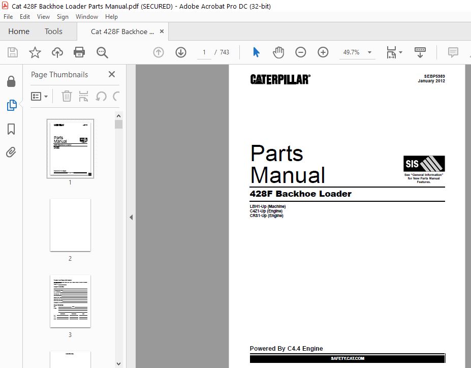 Cat 428F Backhoe Loader Parts Manual - PDF DOWNLOAD