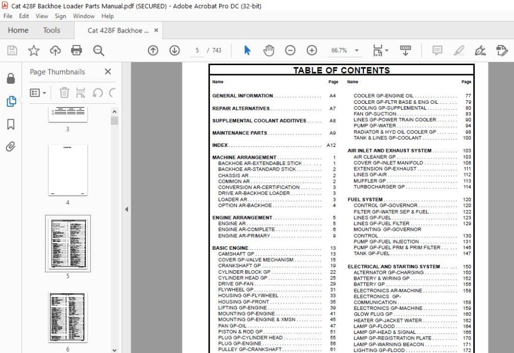 Cat 428F Backhoe Loader Parts Manual - PDF DOWNLOAD