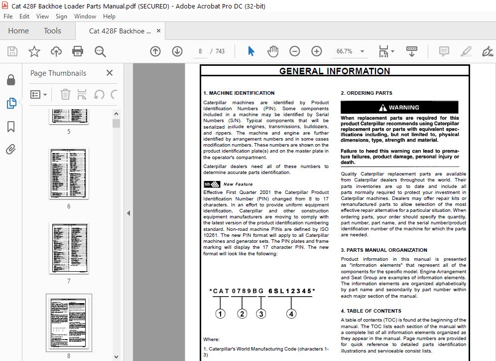 Cat 428F Backhoe Loader Parts Manual - PDF DOWNLOAD