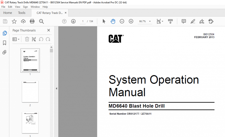 Cat MD6640 Rotary Blast Hole Drill System Operation Manual - PDF DOWNLOAD