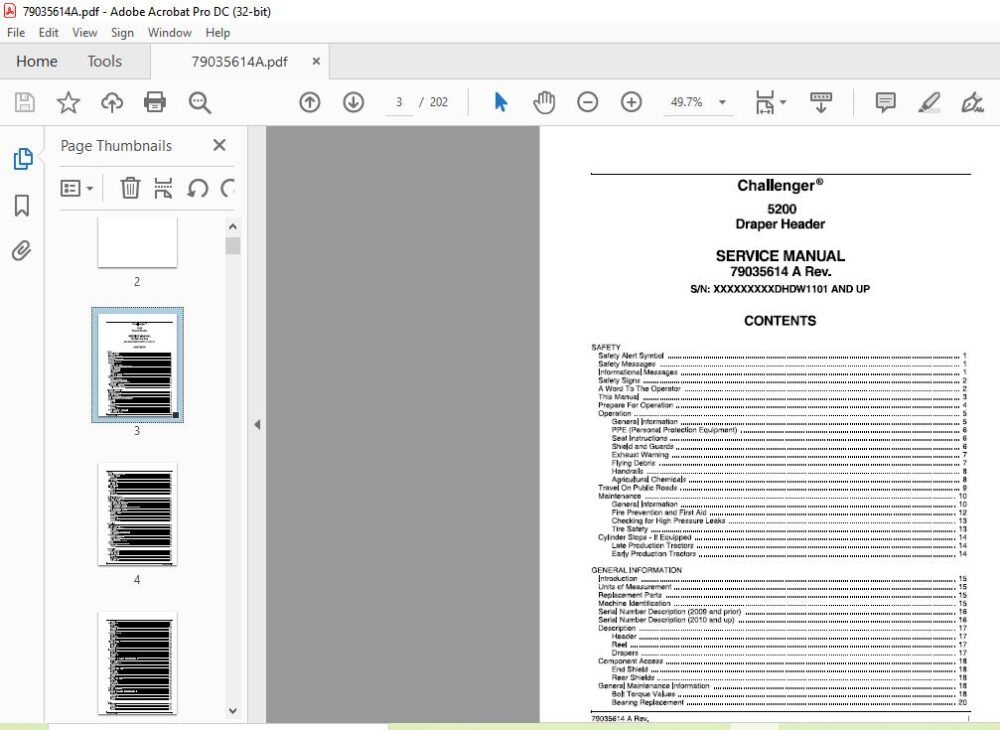 Challenger EU Harvesting 5200 Draper Header Service Manual 79035614A ...