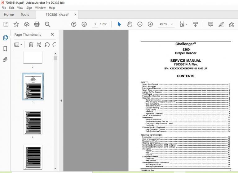 Challenger EU Harvesting 5200 Draper Header Service Manual 79035614A ...