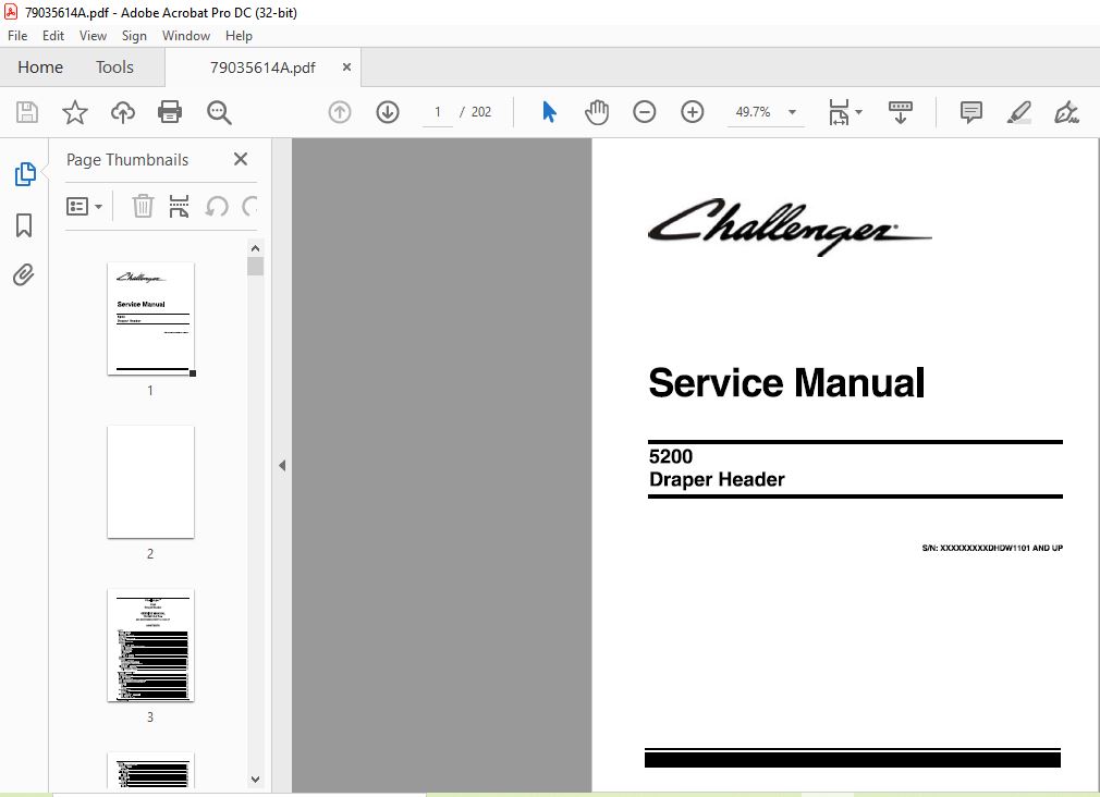 Challenger EU Harvesting 5200 Draper Header Service Manual 79035614A ...